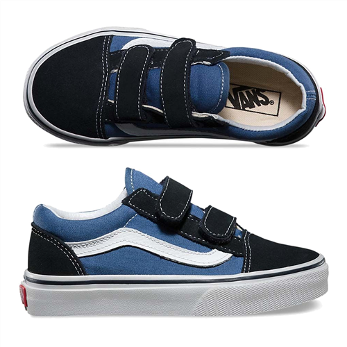 Vans Old Skool Youth Velcro Shoe Navy True White Underground Skate